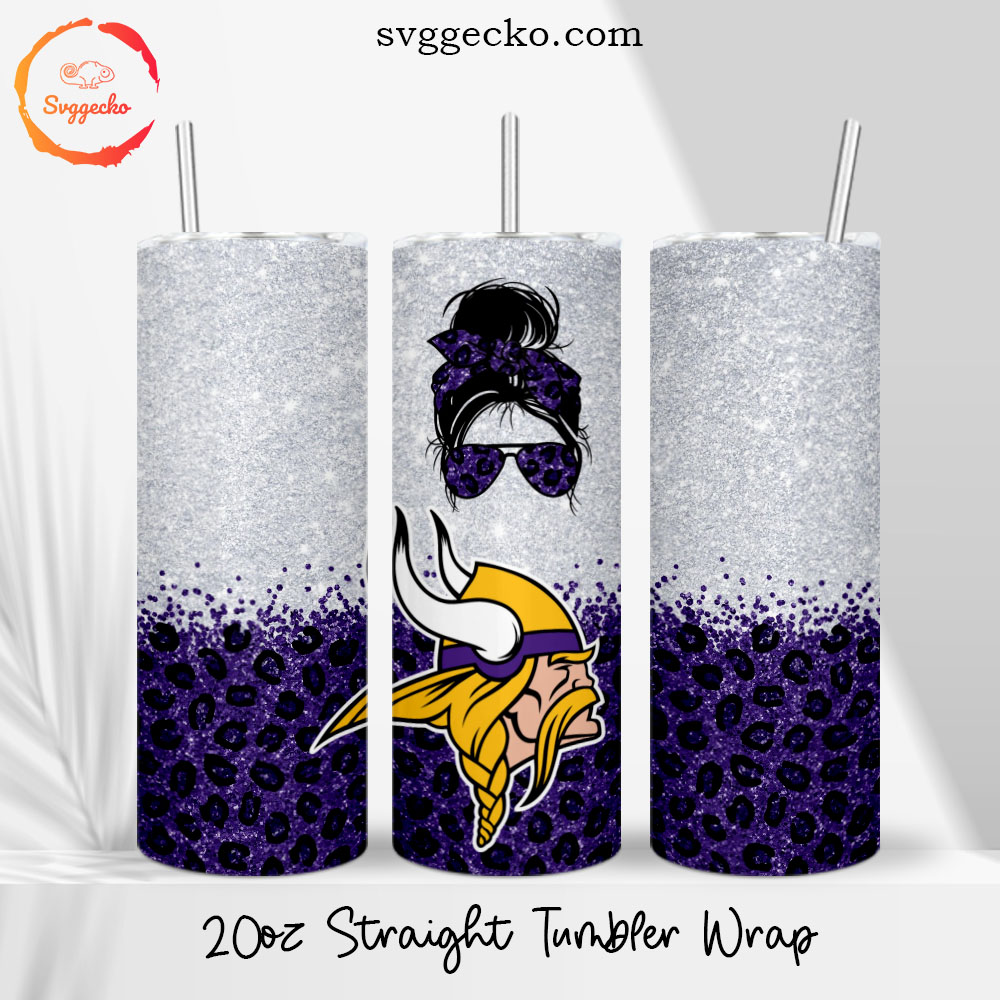 Minnesota Vikings Mom Life Leopard Glitter 20oz Straight Tumbler Wrap ...