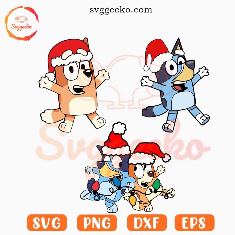 Bluey And Bingo Santa Hat SVG, Bluey Christmas SVG, Dog Cartoon Xmas ...